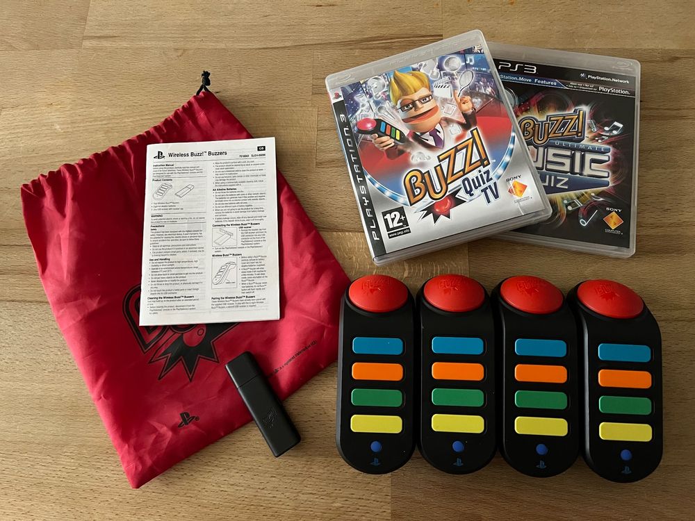 4 PS3 Buzzer Controller + Adapter / Dongle + 2 Buzz Spiele (Gebraucht ...