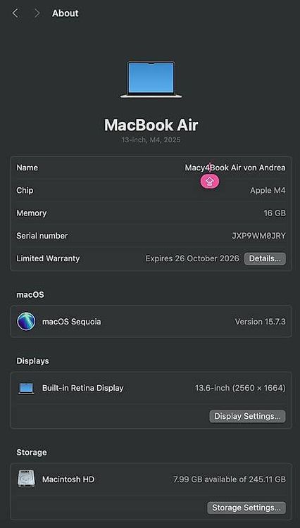 MacBook Air 13 M4 (2025) 16 GB RAM, 256 GB SSD Starlight (Gebraucht) in ...