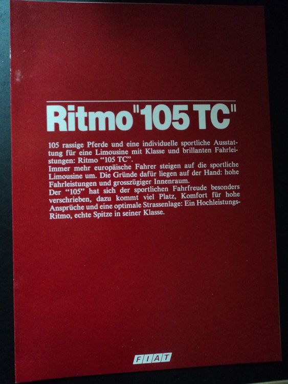 Prospekt Fiat Ritmo 105 TC 1981 (Gebraucht) in Schwarzenburg für CHF 8 – mit Lieferung auf ...