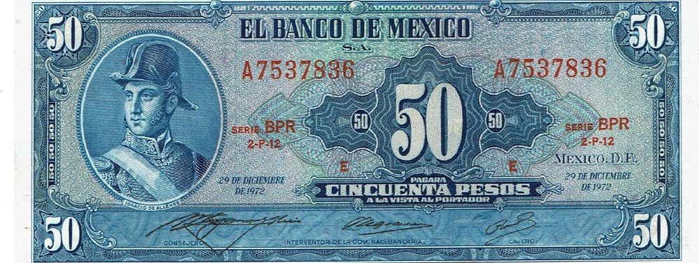 Mexico 50 Pesos 1972 P-49 u VZ++/UNZ Serie BPR Nr A7537836 (Neu (gemäss Beschreibung)) in ...