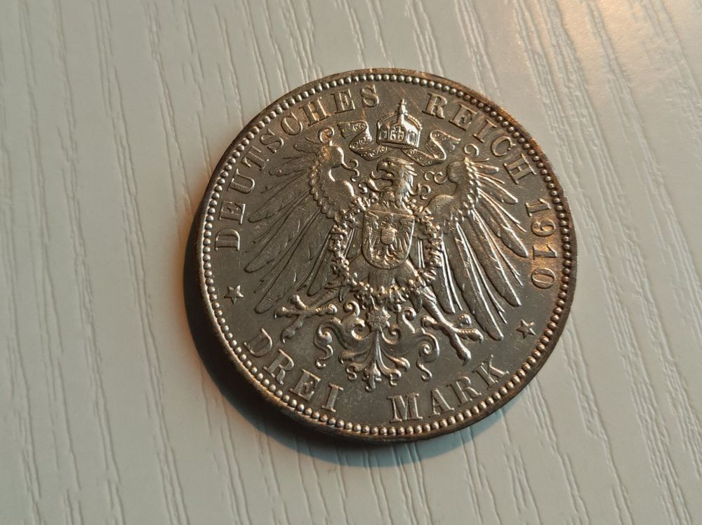 SILBER / 3 Mark / August König von Sachsen / 1910 (Gebraucht) in ...