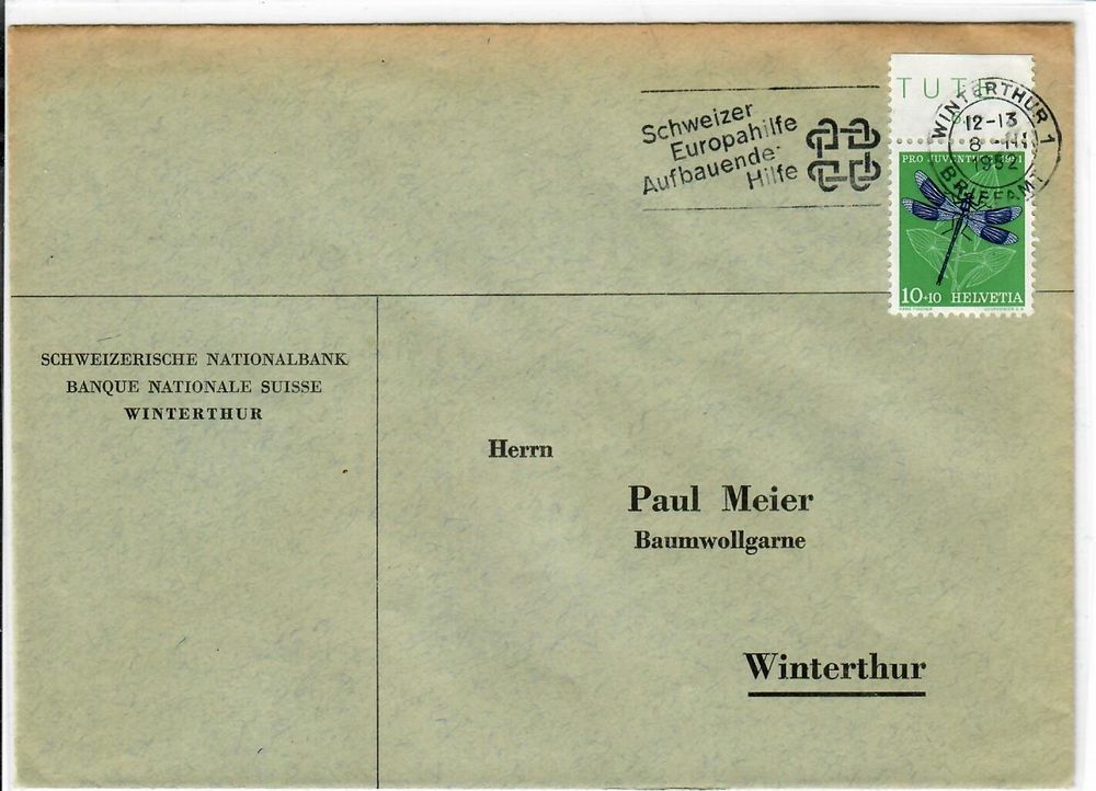 Brief, Schweizerische Nationalbank Winterthur 1952 (Gebraucht) in ...