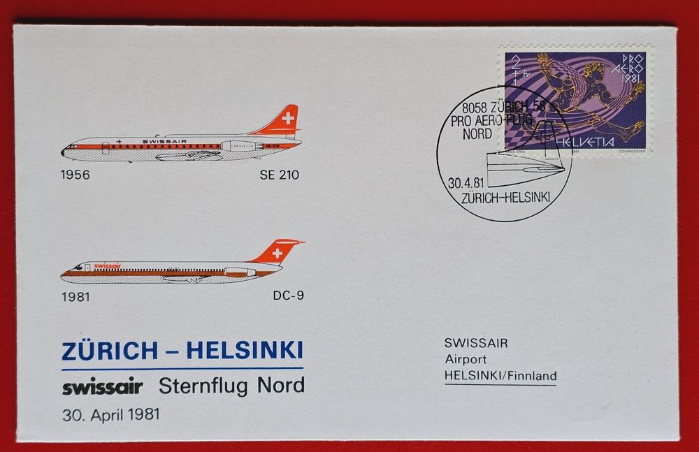 PRO AERO FLUGPOST SWISSAIR DC9 ZÜRICH HELSINKI FINNLAND 1981 (Gebraucht) in Düdingen für CHF 2 ...