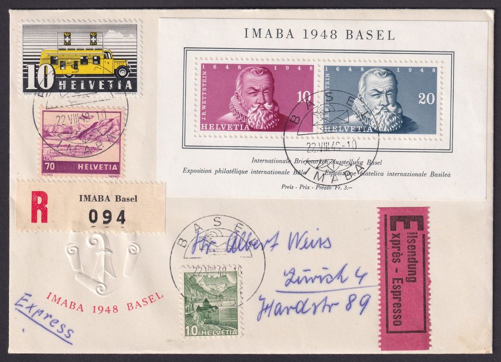 W31, IMABA Block Basel 1948 auf Brief (Gebraucht) in Ebikon für CHF 15 – mit Lieferung auf ...