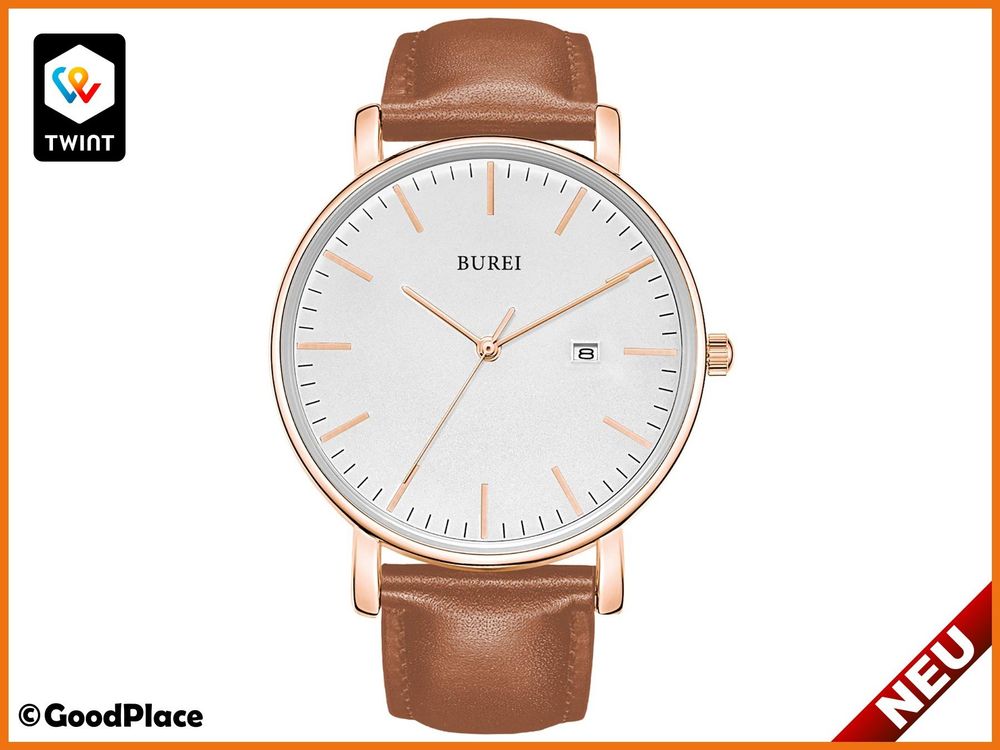 Minimalistische Herren Lederarmbanduhr Quarz (Neu und originalverpackt) in Develier für CHF 50.5 ...