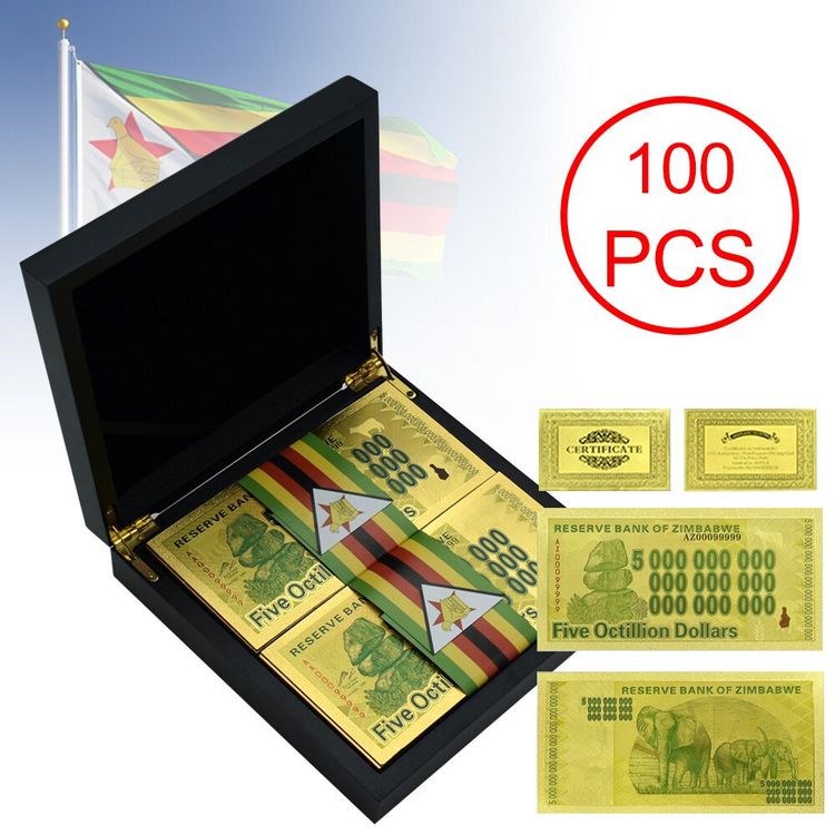 Zimbabwe Five Octillion Dollars Gold Foil Banknotes 100pcs i (Gebraucht ...