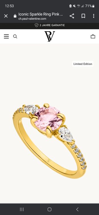 Paul Valentine Iconic Sparkle Ring Pink 14K Gold, Gr. 52 | Kaufen auf Ricardo