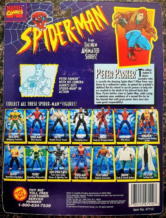 Peter Parker 1994 Vintage Action Figur Spiderman mit Kamera (Neu und ...