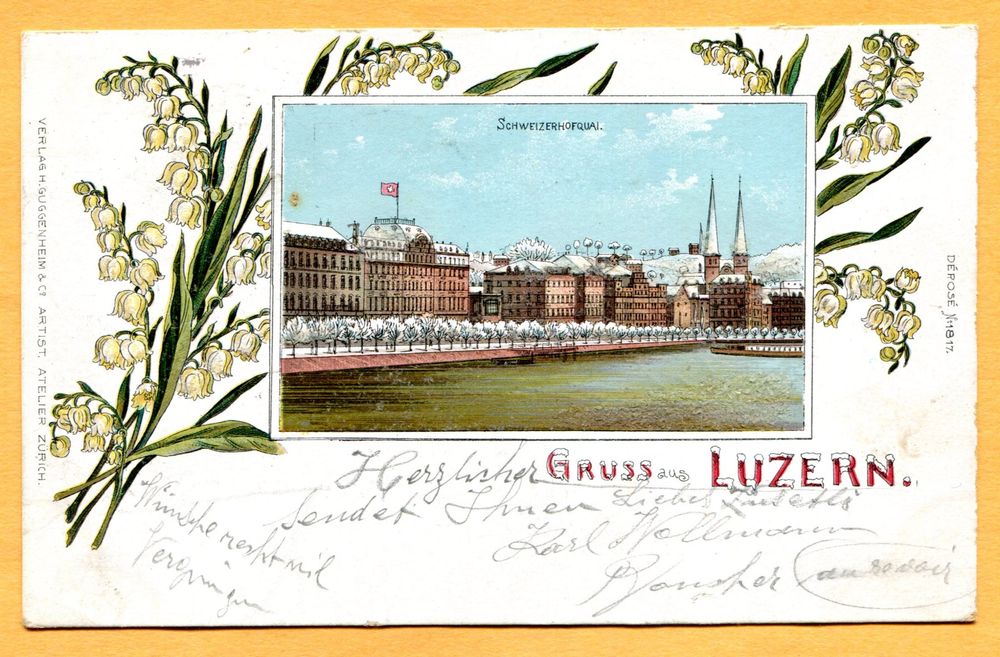 Luzern Winterlitho Schweizerhofquai mit Glimmer 1900 | Kaufen auf Ricardo