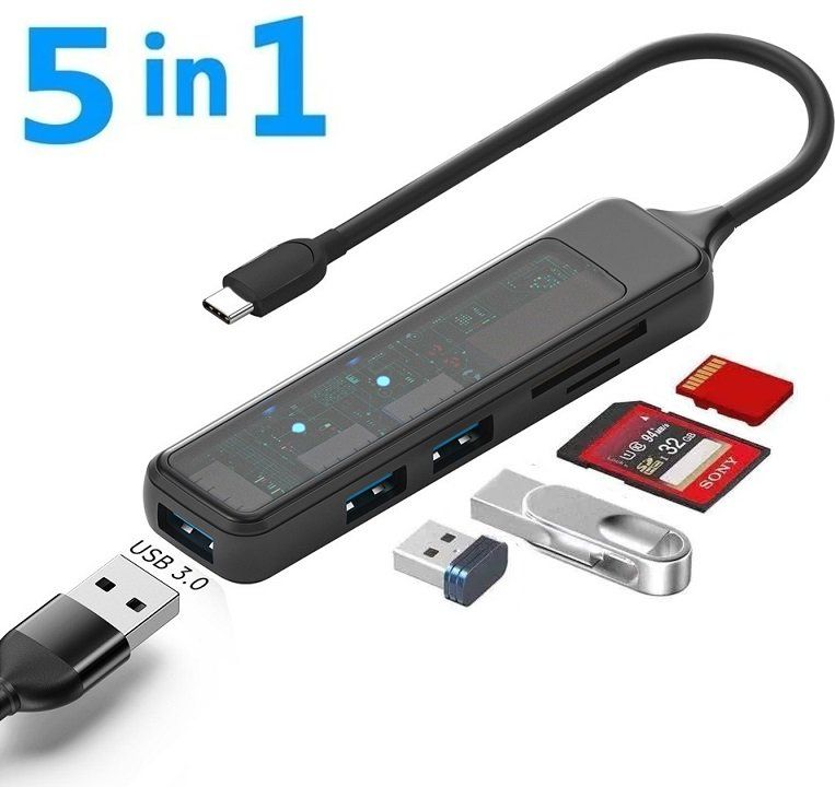 5 in 1 Typ-C HUB USB-3,0 Multi Splitter Adapter TF SD Reader (Neu (gemäss Beschreibung)) in ...