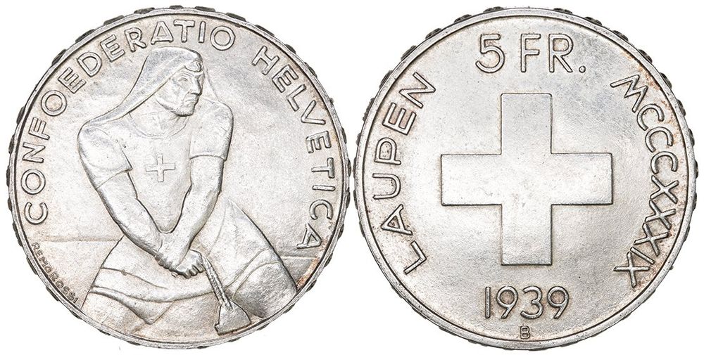 5 Franken Gedenkmünze "Laupen" von 1939 (unz) (Neu (gemäss Beschreibung)) in Kollbrunn für CHF ...