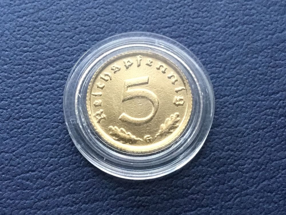 5 Reichspfennig 1939 G. polierte und vergoldet Stgl (Neu (gemäss ...