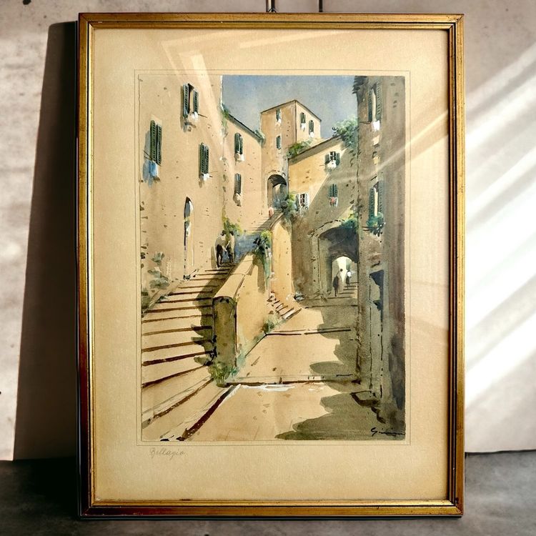 Ancienne aquarelle sur carton signée GIMINI Bellagio Italie | Kaufen auf Ricardo