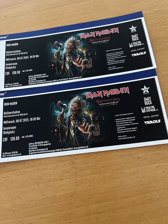 IRON MAIDEN 2 Stehplatztickets (Neu und originalverpackt) in Birrwil ...