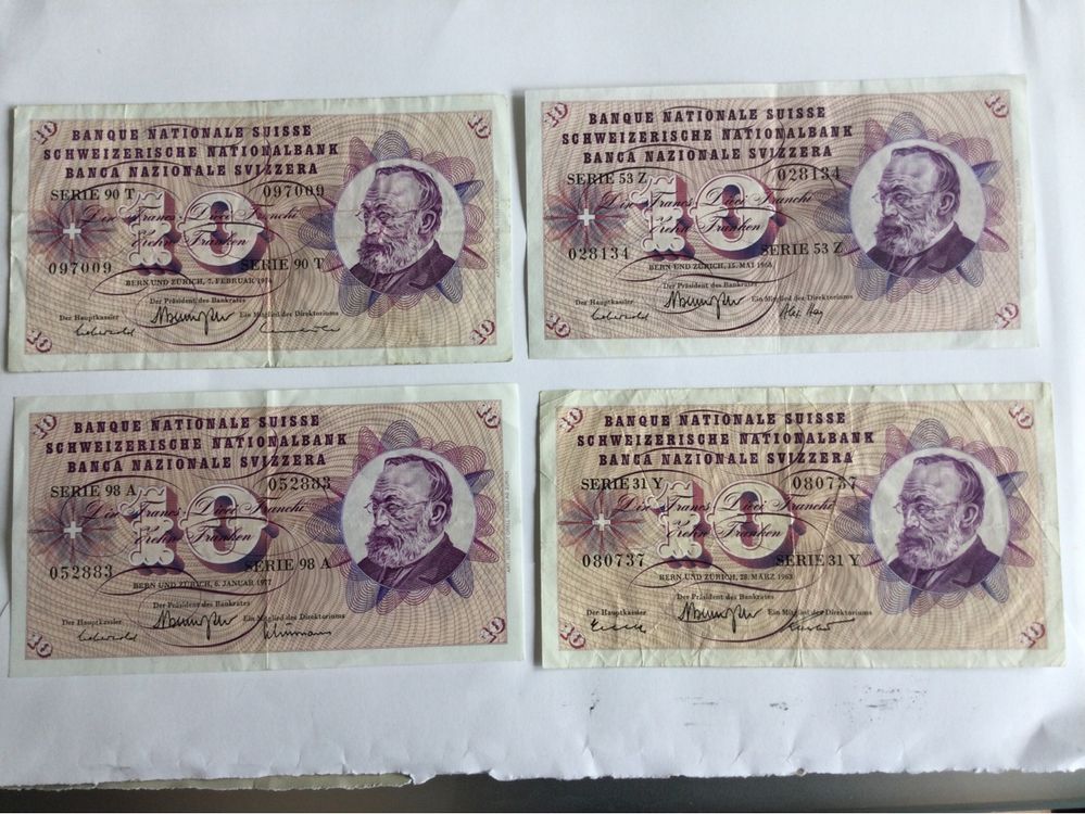4 x CH - 10 Fr. Banknoten zusammen (Gebraucht) in Zürich für CHF 12 ...
