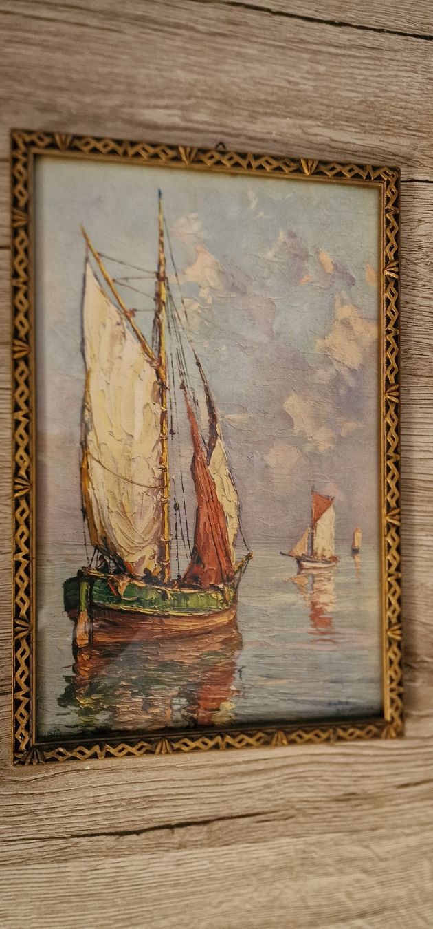 Petit tableau ancien "Voilier sur l'eau de André Berronneau" (D ...