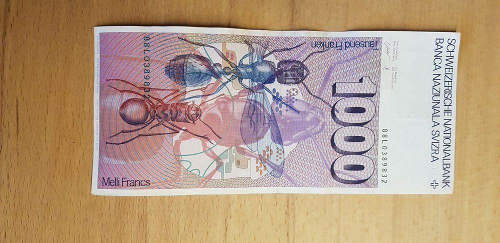 1000 Franken Banknote " Ameise " (Gebraucht) in Münsingen für CHF 1350 ...