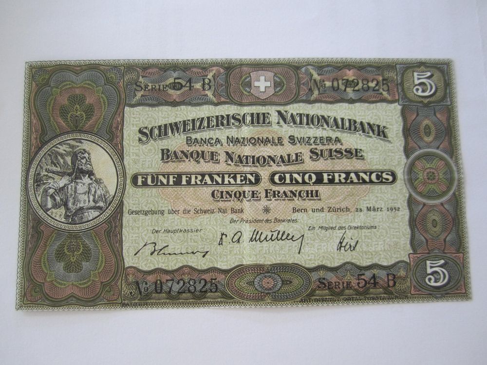 Fünf Franken Note Serie 54 B No. 072825 (Gebraucht) in Wohlen AG für ...