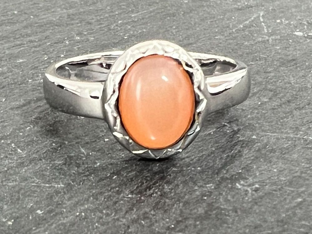 W- Schöner Ring Silber 925 rhod. Mondstein Peach, innen 18 m | Kaufen ...