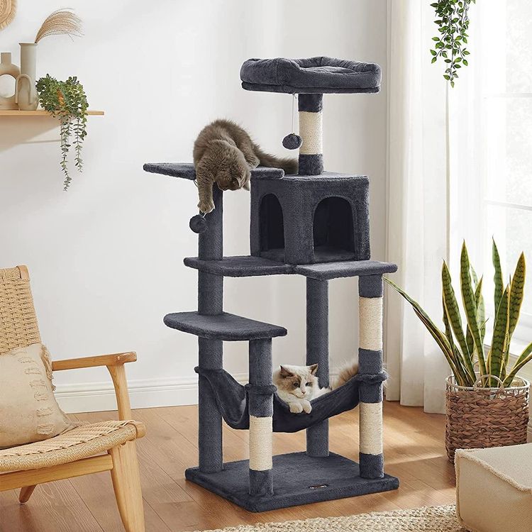 Kratzbaum Kletterbaum Katzenbaum 143cm, Katzenhaus rauchgrau (Neu und ...