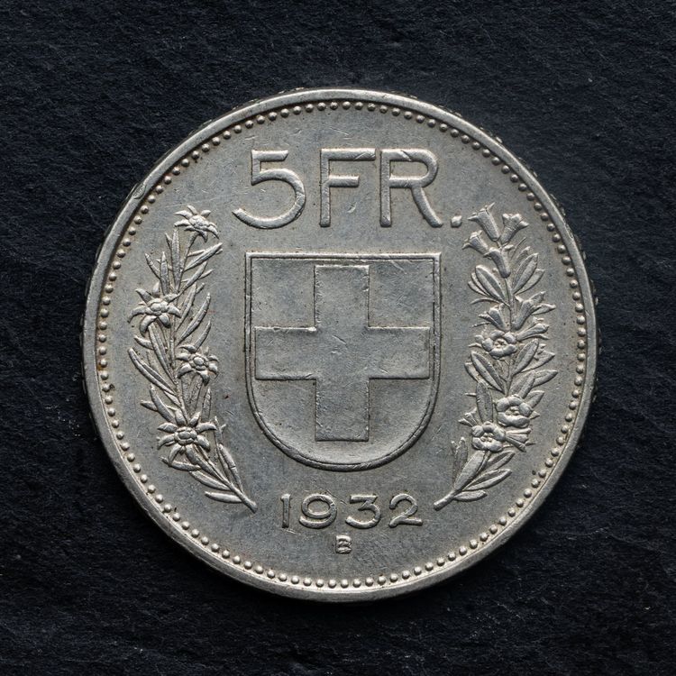 Silbermünze 5 Franken 1932, CH-Münze, Helvetia (Gebraucht) in Eggenwil für CHF 12 – mit ...