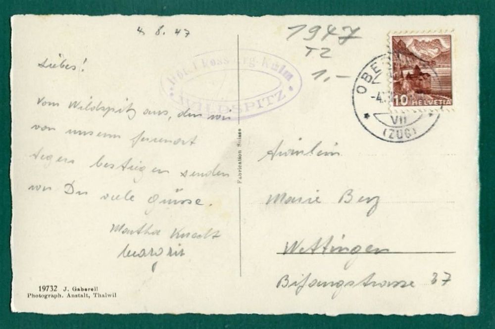 Blick vom Wildspitz gegen Urirotstock und Spannörter, 1947 (Gebraucht) in Sargans für CHF 1 ...