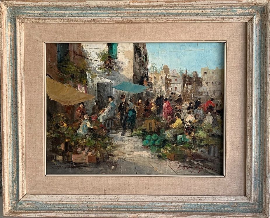 Marktszene Gemälde unleserlich Signiert | Kaufen auf Ricardo