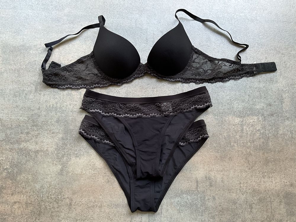 Calvin Klein Wäscheset BH 80A PushUp + 2x Slip Tanga Schwarz (Gebraucht ...