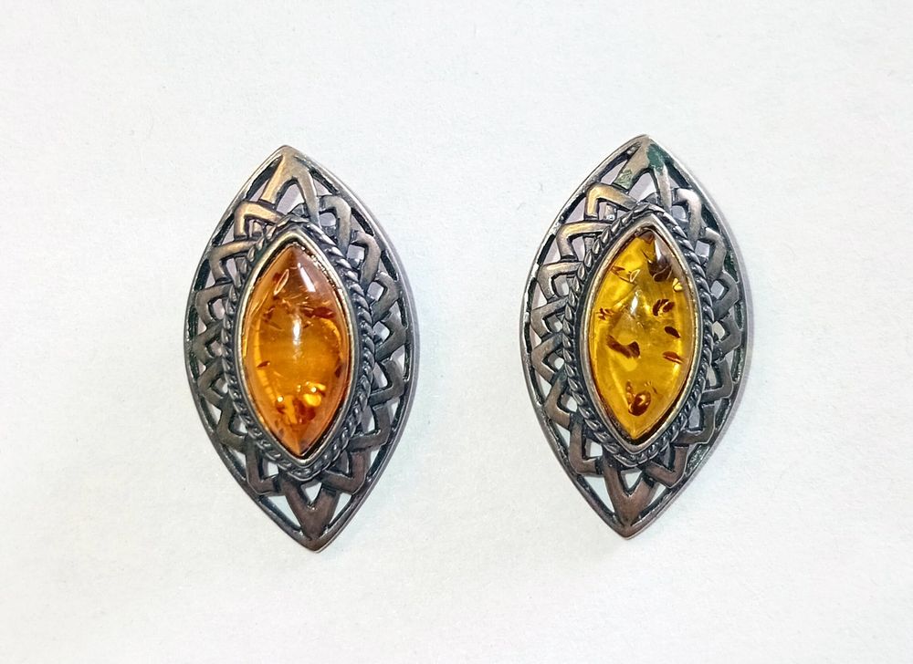 Boucles d'oreilles ovales en argent 925, ambre, clips (Gebraucht) in ...