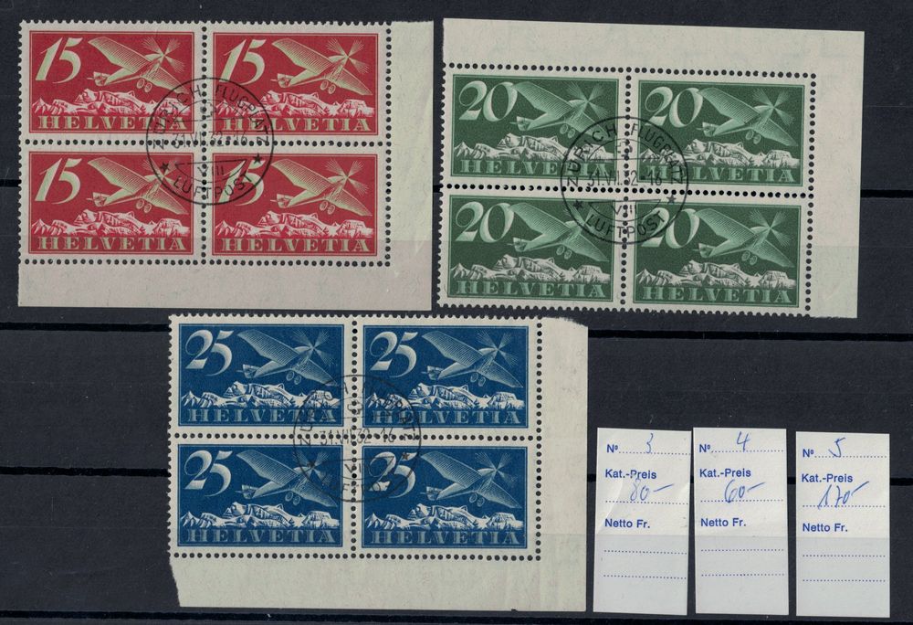 FP Nr 3,4 und 5 alle Eckbogenrand 4er-Block sauber gest. | Kaufen auf Ricardo