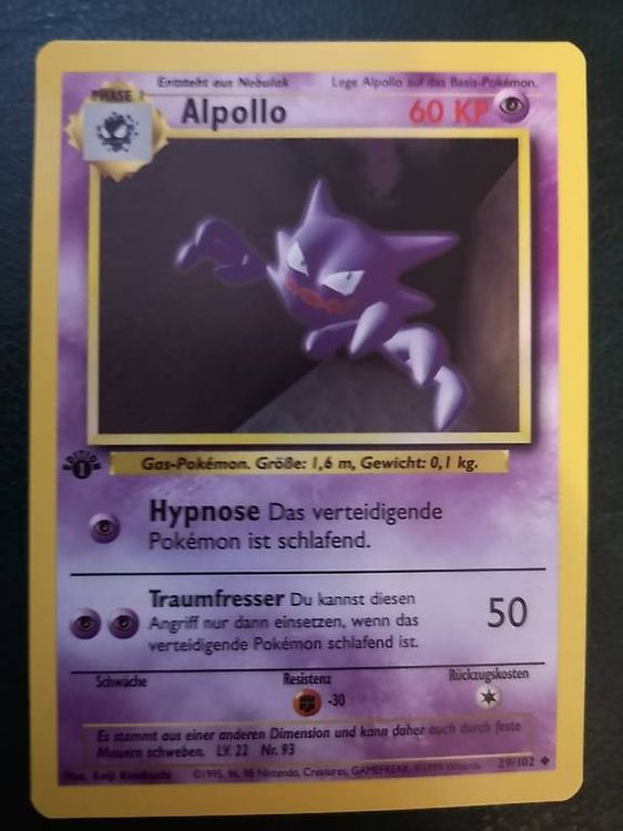 Alpollo 1. Edition Pokémon Karte Deutsch Base Set (Neu (gemäss ...