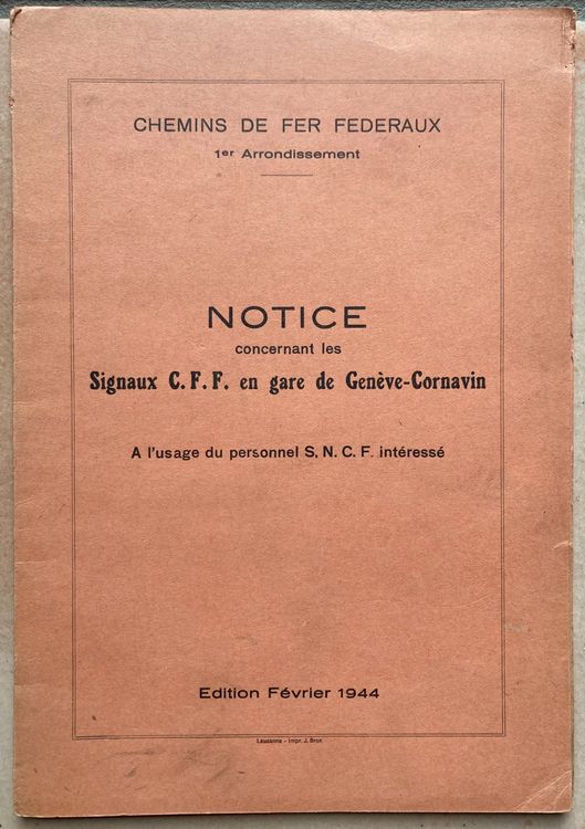CFF- NOTICE Signaux CFF en gare de Genève-Cornavin - 1944 | Kaufen auf ...