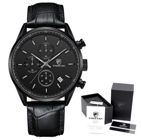 CHEETAH WATCH - schwarze Herrenuhr mit Lederarmband | Kaufen auf Ricardo