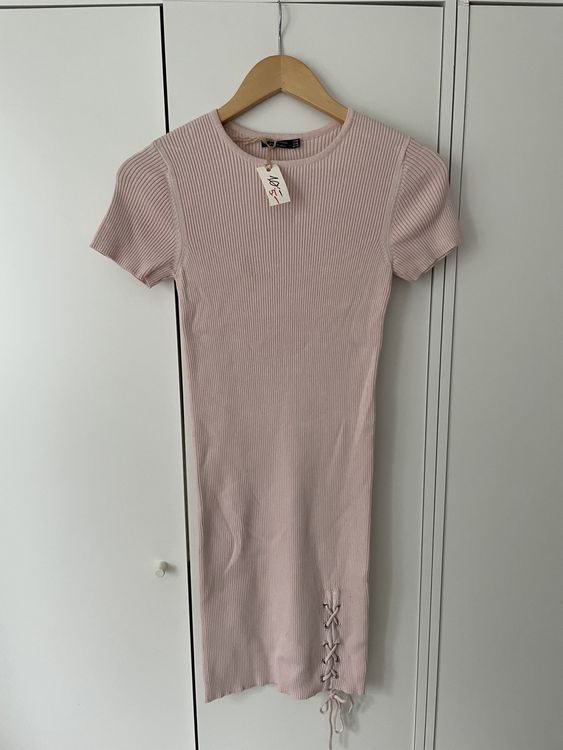 Pink Ribbed Knit Dress with Lace-up Detail S/M (Gebraucht) in ...