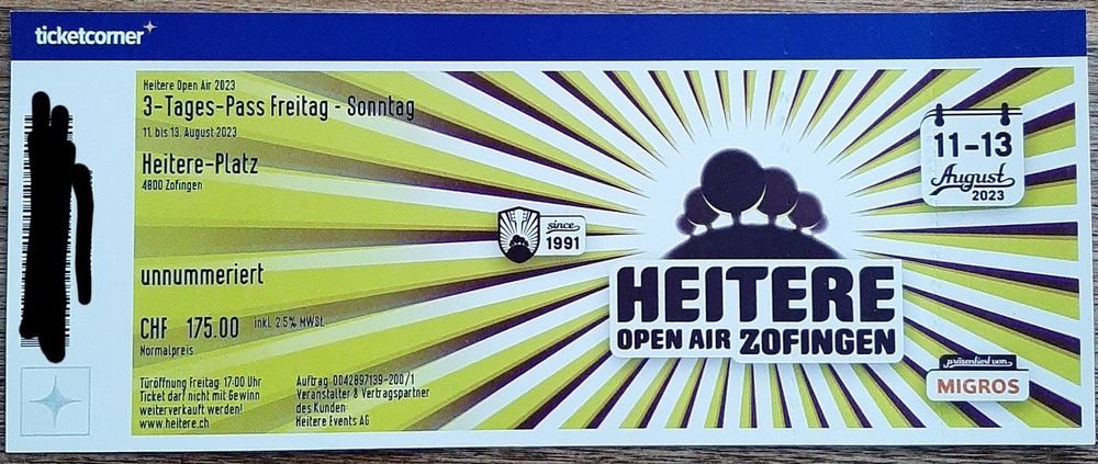 1x 3-Tages Pass Heitere Openair Zofingen (Neu und originalverpackt) in ...