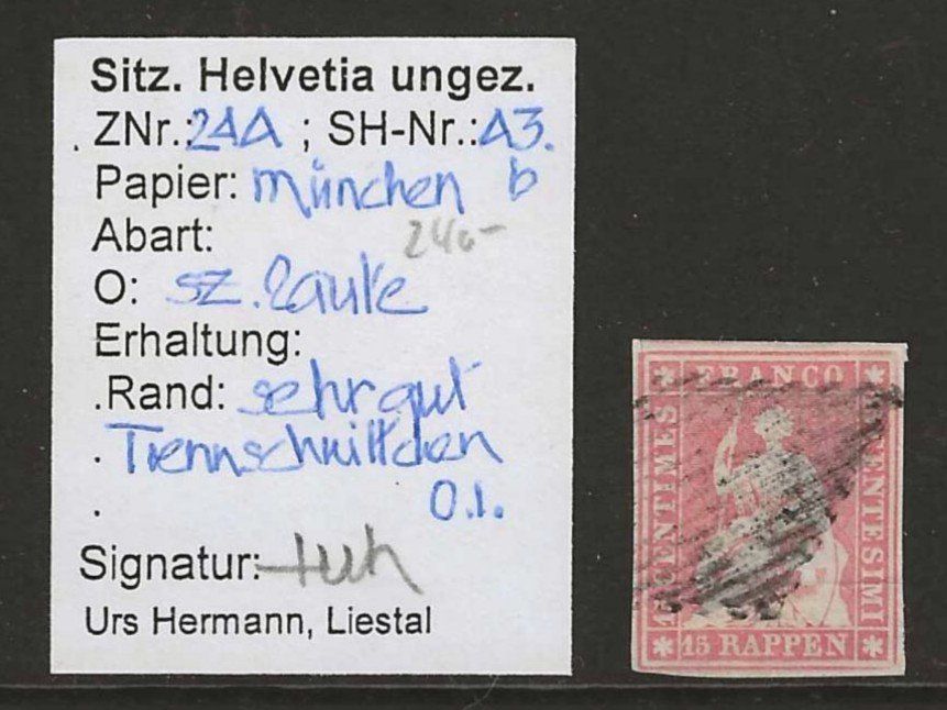 1854 : Strubel Nr. 24A - vollrandig - mit Befund (Gebraucht) in Gümligen für CHF 28 – mit ...