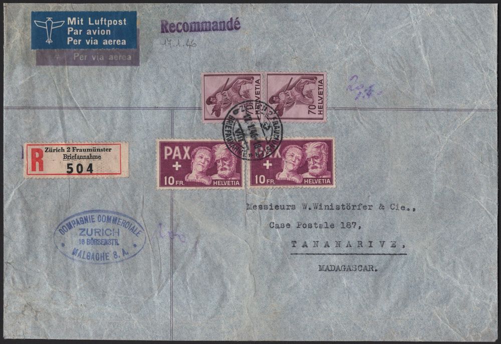 Seltener Pax-Brief Zürich-MADAGASCAR, Kat. 590.-+ (Gebraucht) in Horw ...