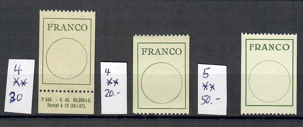 1943: Francozettel Nr. 4Ab+4+5 ** (Neu und originalverpackt) in für CHF ...