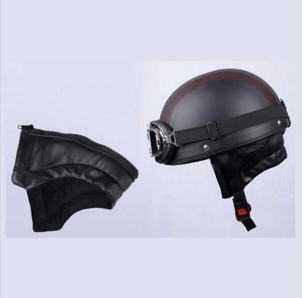 Retro Roller- Vespahelm PU-Leder schwarz-braun Mofa Topfhelm (Neu und ...