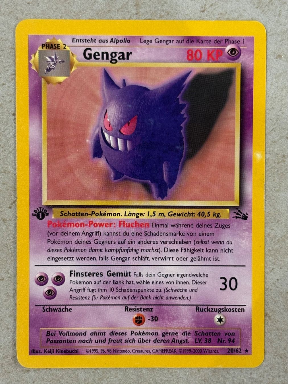 Gengar 20/62 1st Edition - Fossil - Non Holo - NM - DE (D'occasion) à ...