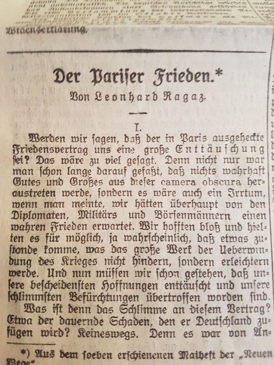 Antik National-Zeitung Nr. 252 20.5.1919 Nachkriegszeit (Gebraucht) in ...