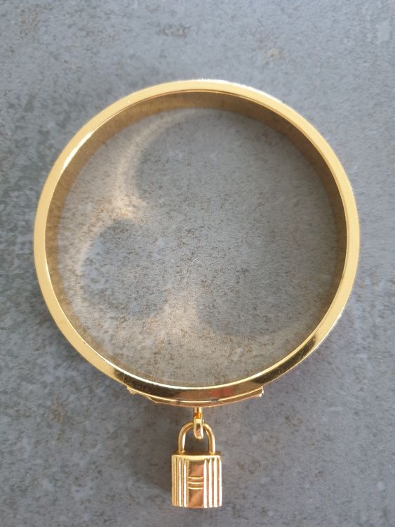 Bracelet HERMÈS Kelly doré, avec insert cuir couleur fauve (Gebraucht ...