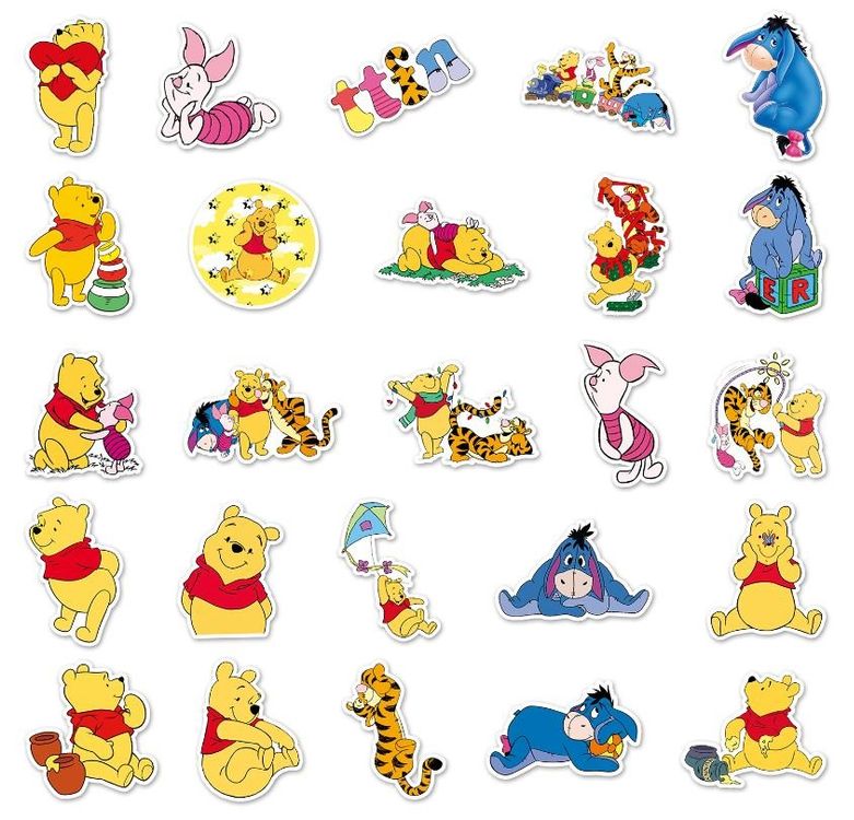 50 tlg Stickerset Winnie Pooh Comic I-Ah Ferkel Tigger DVD (Neu und ...