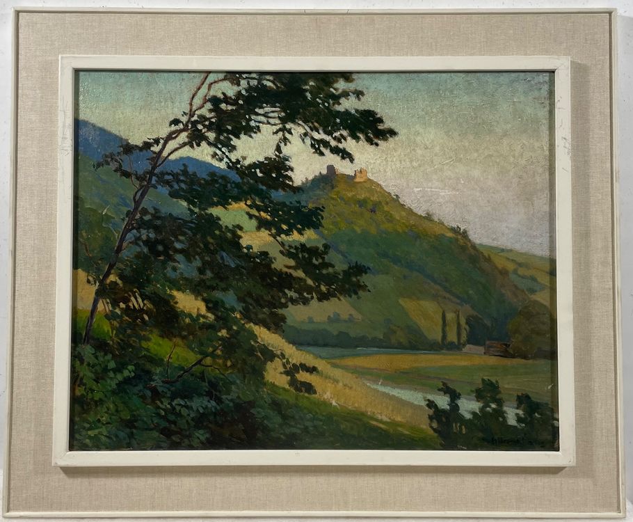 Grosses Landschaft Gemälde mit Top Aussicht unleserlich Sign | Kaufen auf Ricardo