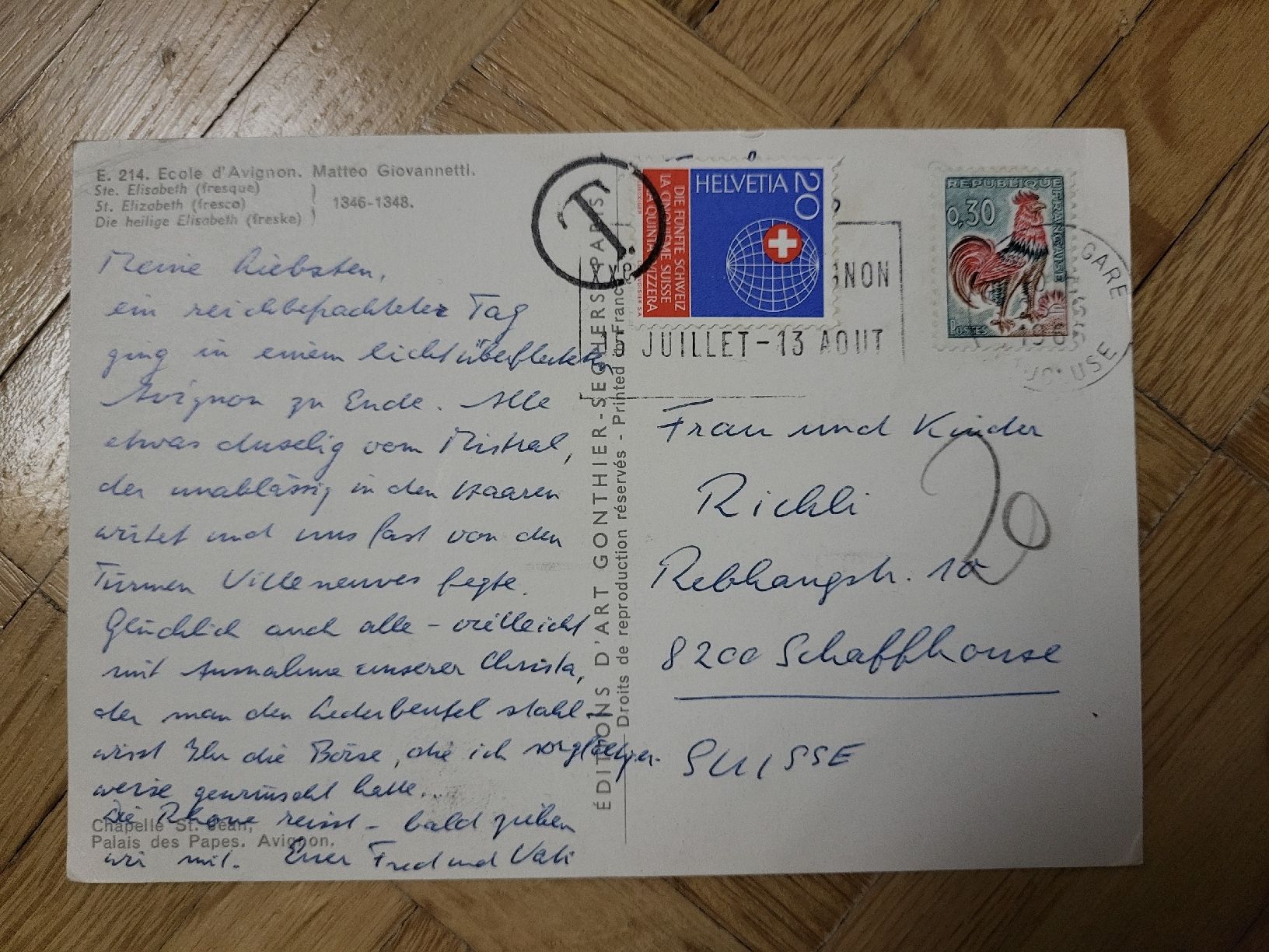 1966, Postkarte aus Frankreich nach Schaffhausen,Tax Stempel (Gebraucht ...