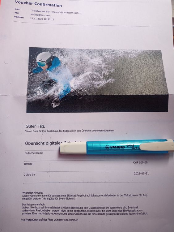 Ski-Ticket Ticketcorner (Gebraucht) in Lommiswil für CHF 60 – nur ...