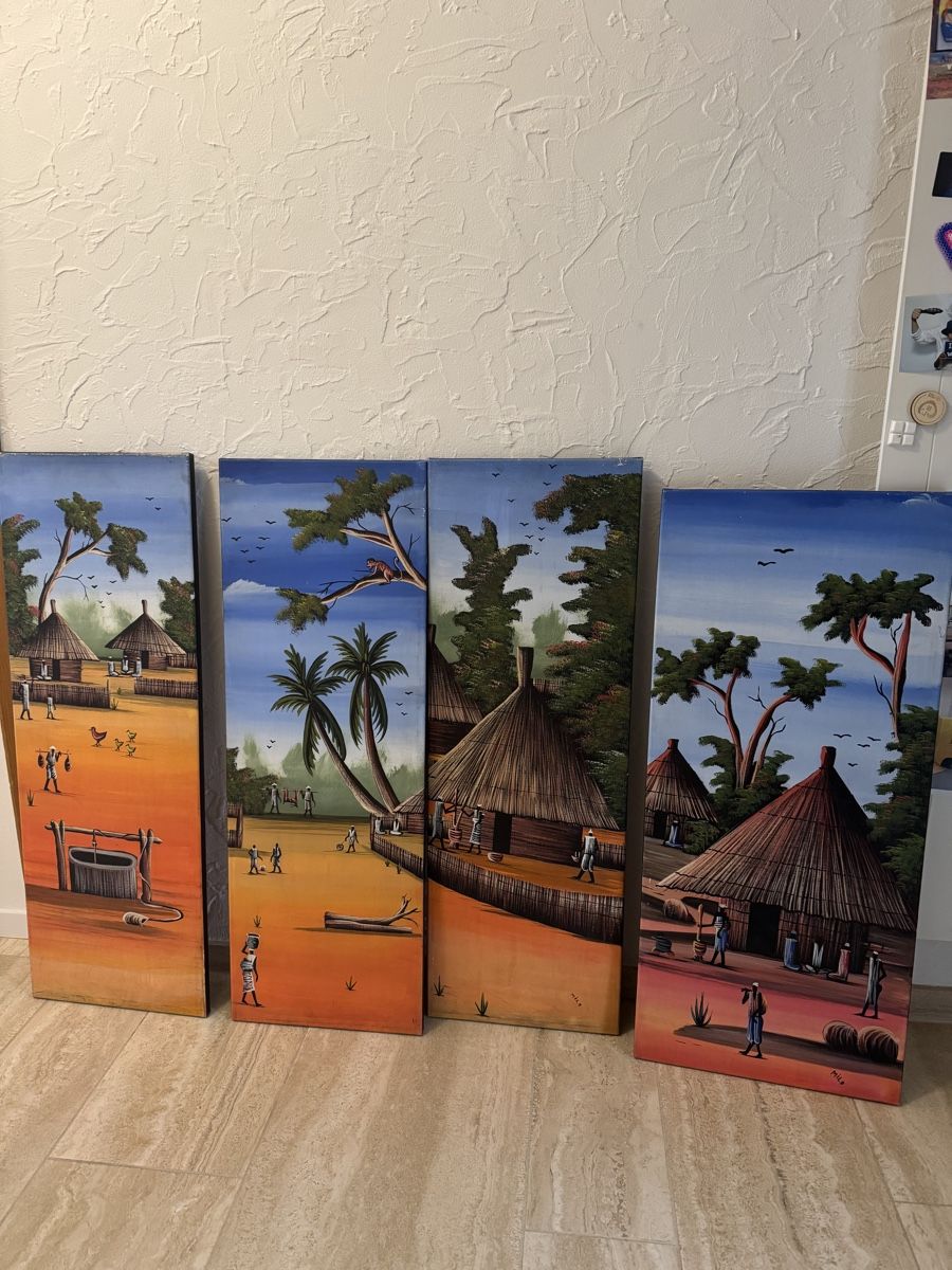 Ensemble de 4 Tableaux Africains, Art Populaire Unique (Neuf (Voir ...