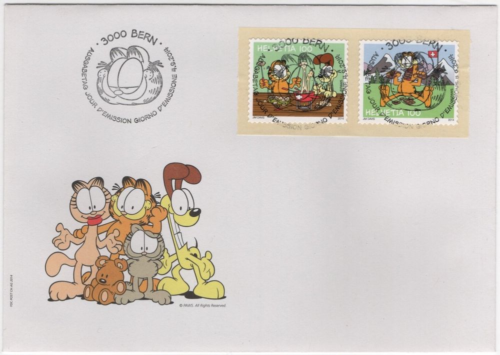 Garfield Serie auf Trägerpapier mit ET-Vollstempel auf FDC (Gebraucht) in Eglisau für CHF 5 ...