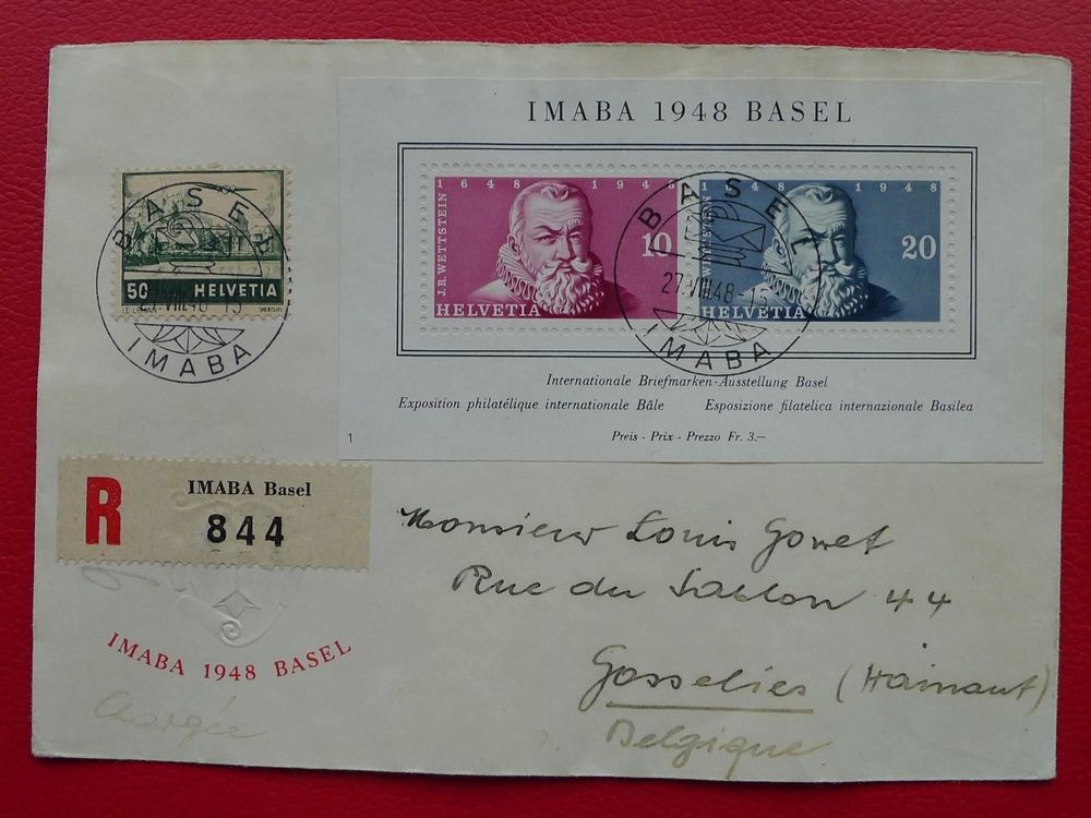 1948: W31 Block IMABA BASEL a.Brief nach BELGIEN, Kat: 100.- (Gebraucht) in Sursee für CHF 12 ...