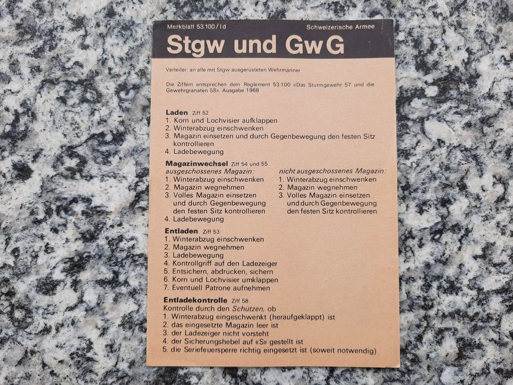 Merkblatt Stgw und GwG (Sturmgewehr 57) (Gebraucht) in Ruswil für CHF 6 ...